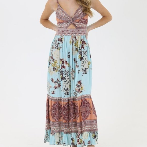 Angie | Dresses | Angie Ocean Blue Twist Front Peek A Boo Maxi Dress ...